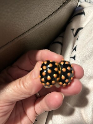 Joan Rivers Black & Orange Dot Enamel Half Hoop Clip On Earrings | eBay
