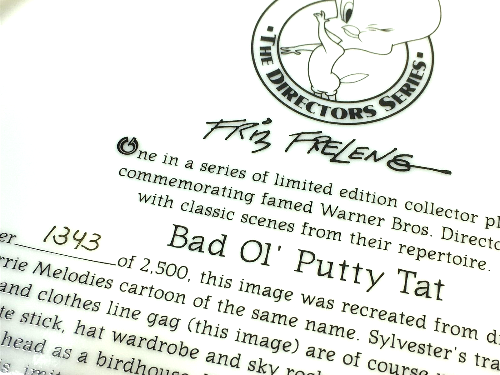 WB Gallery LOONEY TOONS PLATE Bad Ol' Putty Tat 1343/2500 VINTAGE 1998 ...