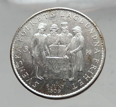 1959 SWEDEN King GUSTAV VI ADOLF Silver SWEDISH Coin CONSTITUTION ...