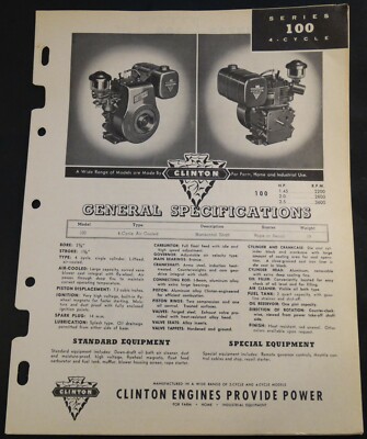 DECEMBER 1955 CLINTON ENGINES 100 4 CYCLE SPECIFICATIONS PARTS MANUAL ...
