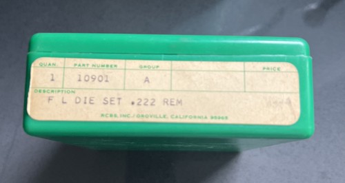Vintage Mint Condition RCBS 222 Remington F.L. DIE SET #10901 w ...