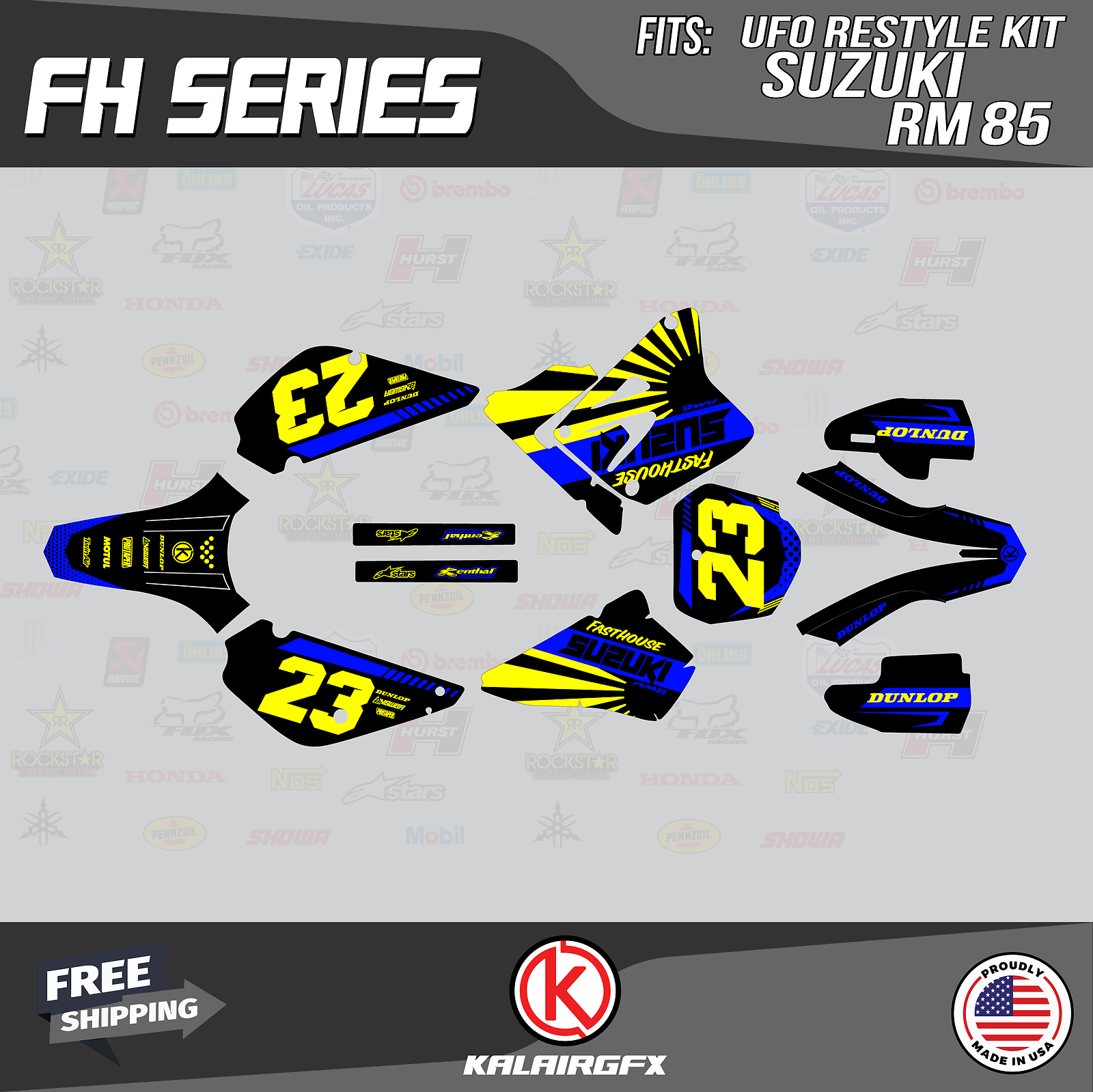 Graphics Kit for Suzuki RM85 (2001-2023) UFO RESTYLE FH-Blue-Yellow | eBay