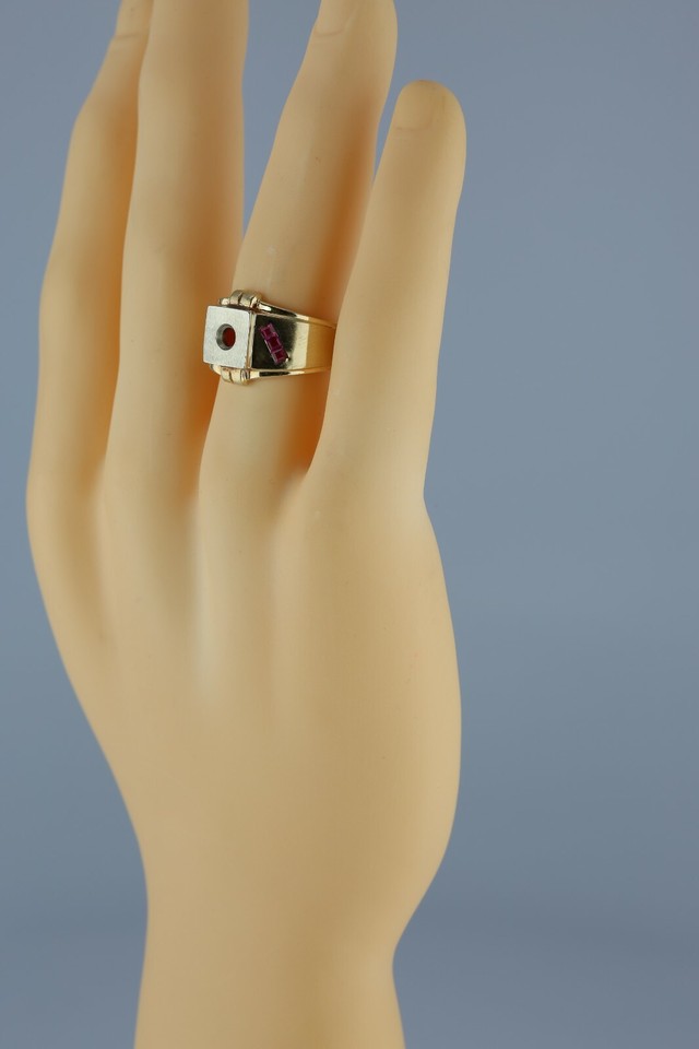 Unused Men's 14K Yellow Gold Art Deco Ruby Half Mount Ring Size 10 ...