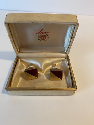 Vintage Anson Red and Gold Tone Square Cufflinks with Original Box | eBay