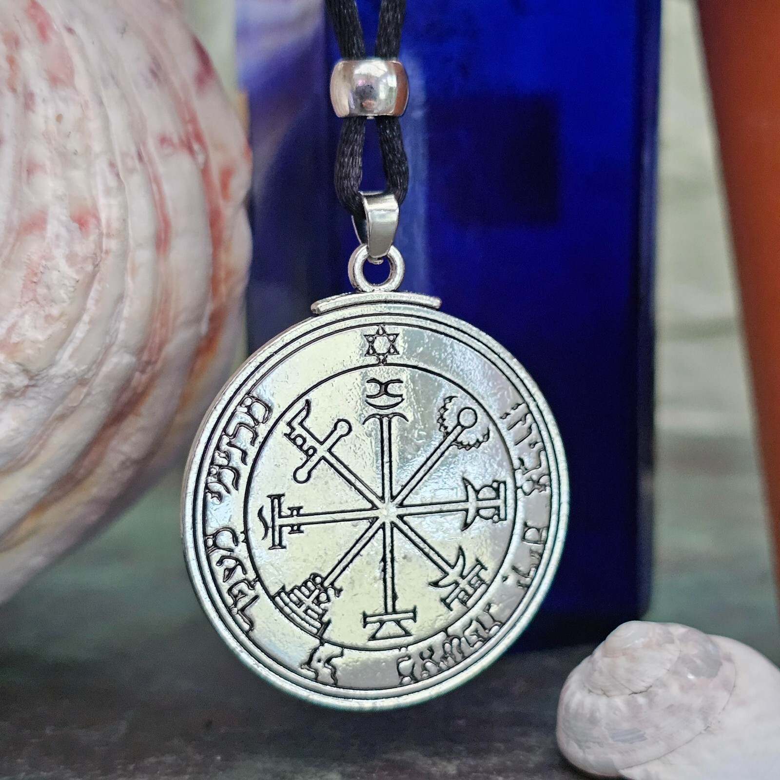 7th Pentacle of Jupiter Necklace Pendant Solomon's Magical Bead Cord ...