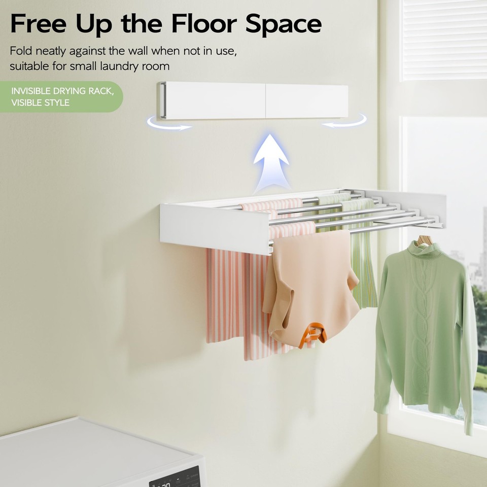 Wall Mounted Clothes Drying Rack 32", Foldable Wall Mount Laundry Rack ...