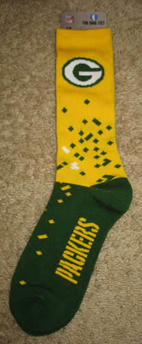 NWT Green Bay Packers For Bare Feet NFL Crew Socks Large Men's 10-13 ...