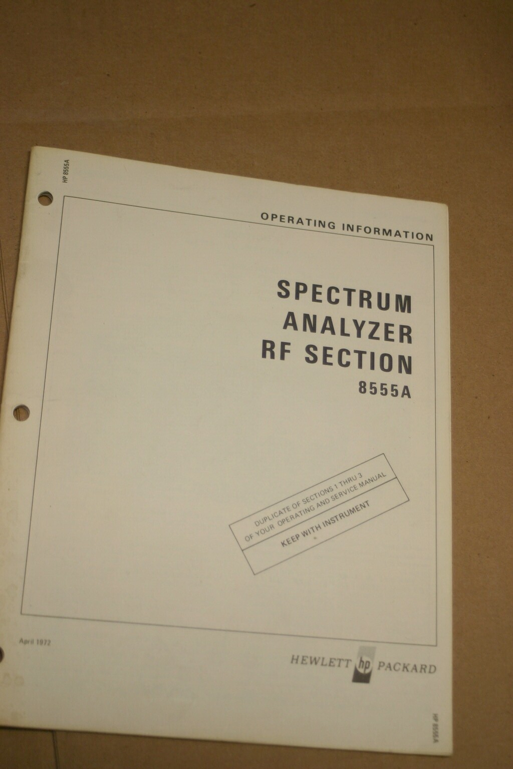 HP 8555A Spectrum Analyzer RF Section Operating &Service Manual | eBay
