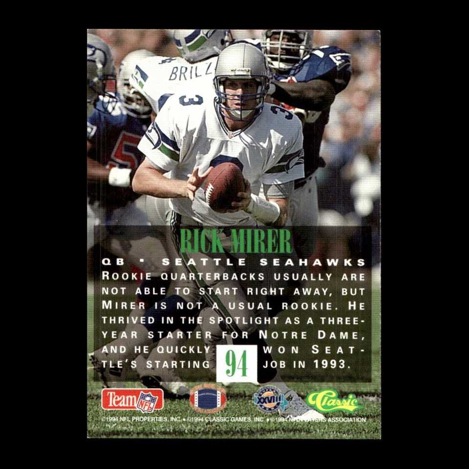 Rick Mirer 1994 Classic Seattle Seahawks #146 R327A 80 | eBay