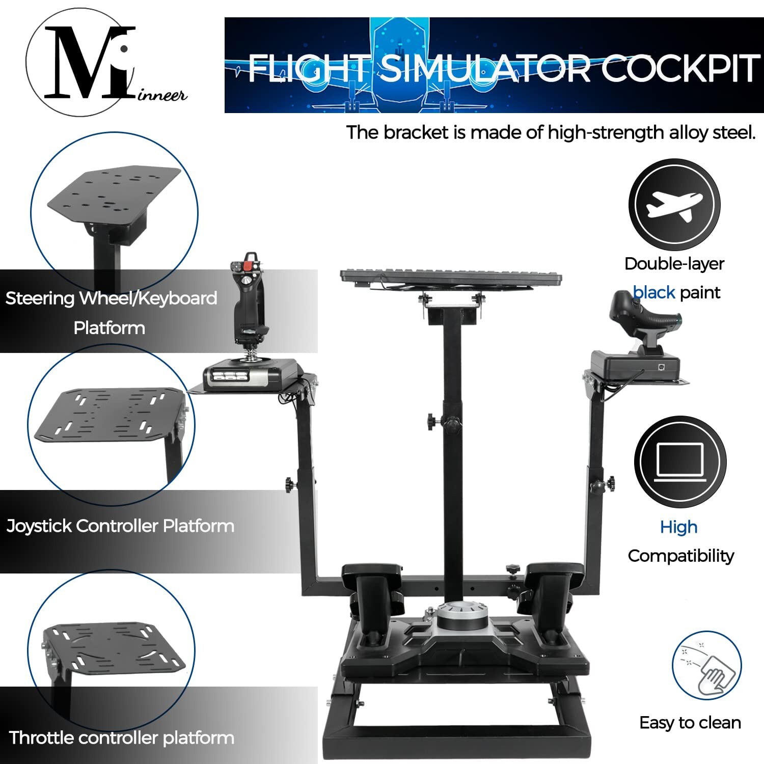 Minneer Flight Sim Stand Racing Sim Cockpit Fit Logitech X52 X56 YOKE ...