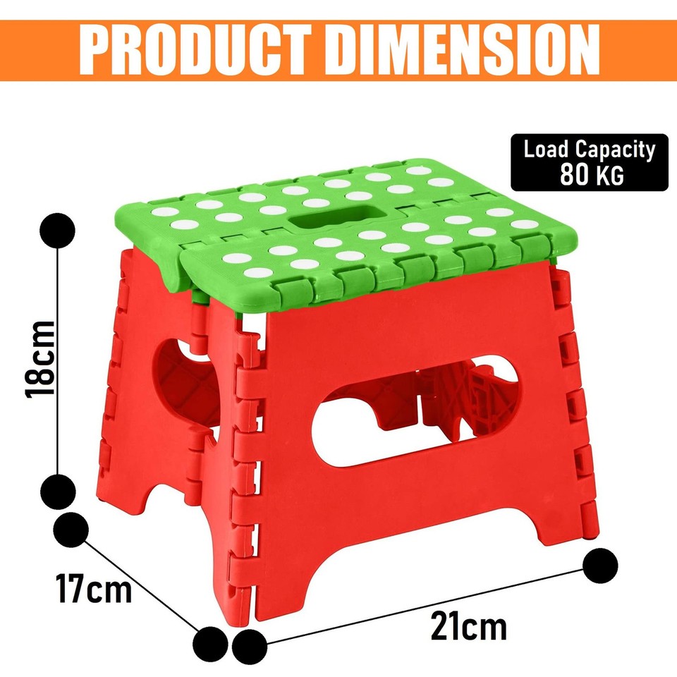 FOLDING STEP STOOL CARRY HANDLE PORTABLE LIGHTWEIGHT NON-SLIP SPACE ...