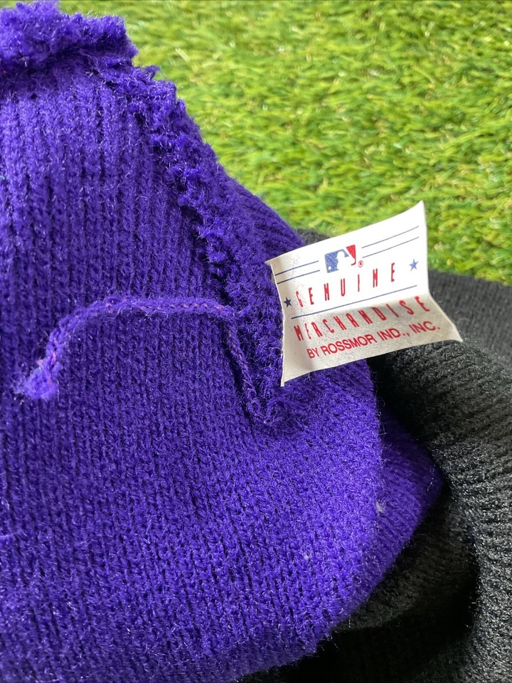 Vintage Colorado Rockies Big Logo 90s Black And Purple Mlb Knit Beanie ...