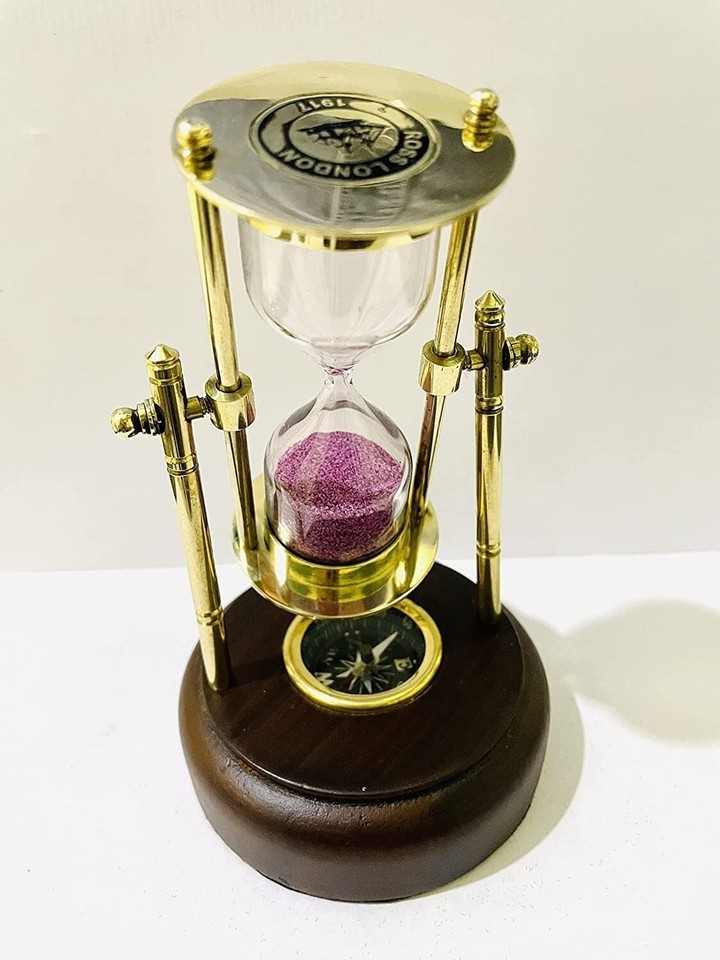 1 Minute - Antique Brass Sand Timer, Sand Clock with Compass - 5 Inches ...