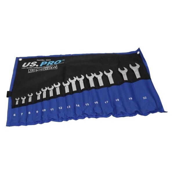 US PRO Tools 15pc Metric Combination Spanner Wrench Set 6-22mm Spanners ...