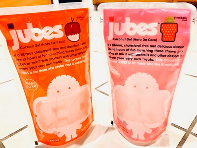 [6 Pouch × 8.9oz] Jubes Coconut Gel Nata De Coco Strawberry Lychee + 2 ...