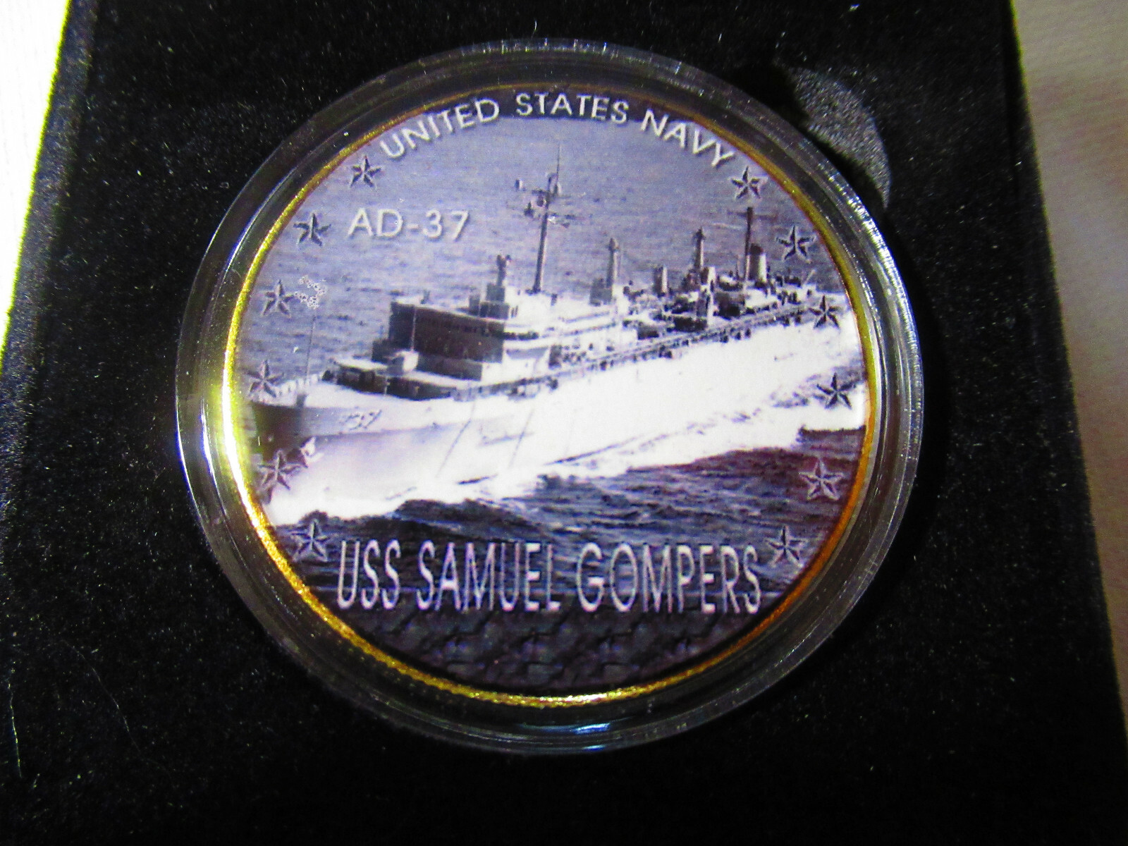 US NAVY - USS SAMUEL GOMPERS - AD-37 Challenge Coin w/ Presentation Box ...