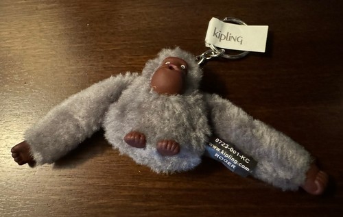 NEW KIPLING Fuzzy Gorilla Monkey BAG CHARM/KEYCHAIN Roger Dove Grey ...