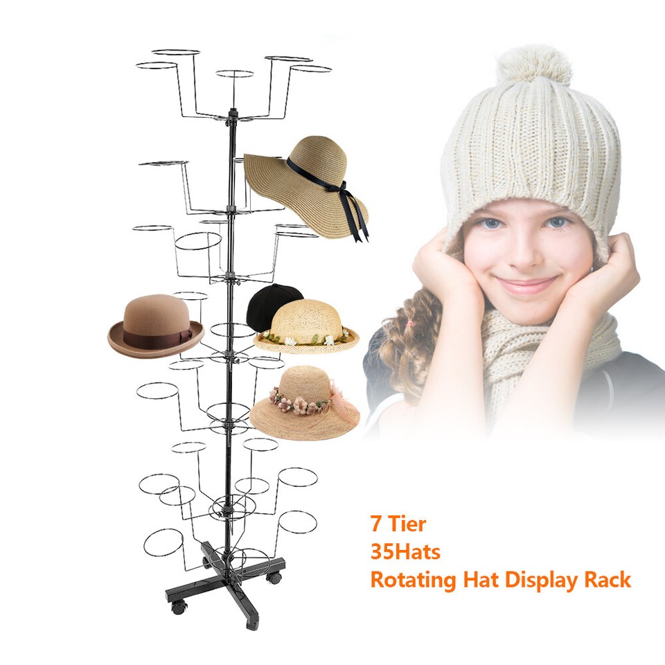 7 Tier Hat Display Retail Hat Rack Hanger Display Stand Rotating 35 Hat ...