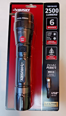 Husky 2500 Lumens Dual Power LED Rechargeable Focusing Flashlight | eBay