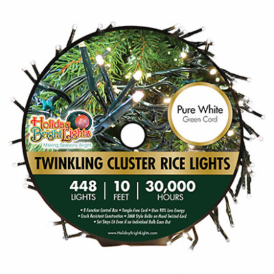 Holiday Bright Lights LED-3MCR448-GPW LED Twinkling Cluster Rice Light ...