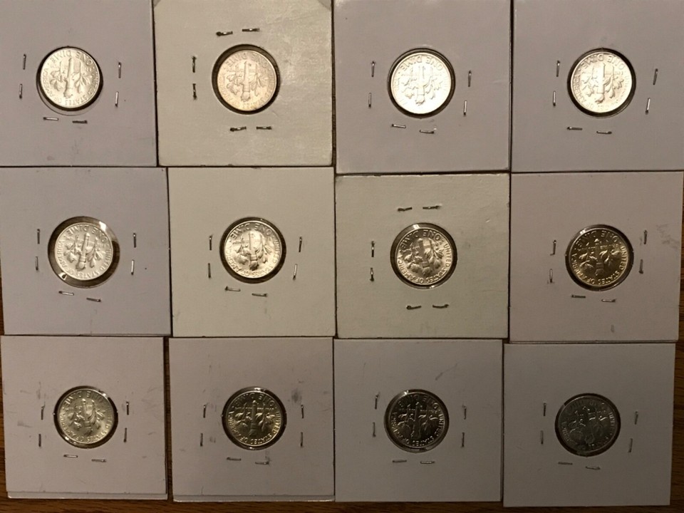 1955 Roosevelt Silver Dimes-PRICE IS FOR 4 DIMES-mix of pds mintmarks ...