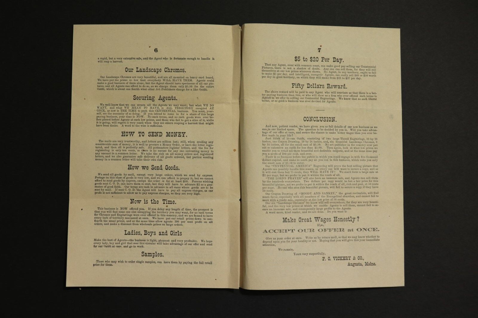 Maine: Augusta 1876 Vickery Fine Art Publishing Advertising Papers ...