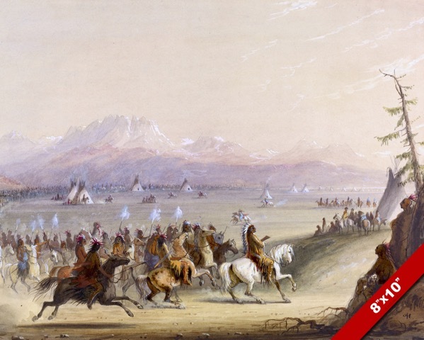 NATIVE AMERICAN SNAKE INDIAN TRIBE ON HORSES CAVALCADE PAINTING ART ...