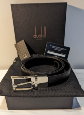 DUNHILL RECTANGULAR REVERSIBLE GRAIN AND SMOOTH LEATHER BELT 30MM- SIZE ...