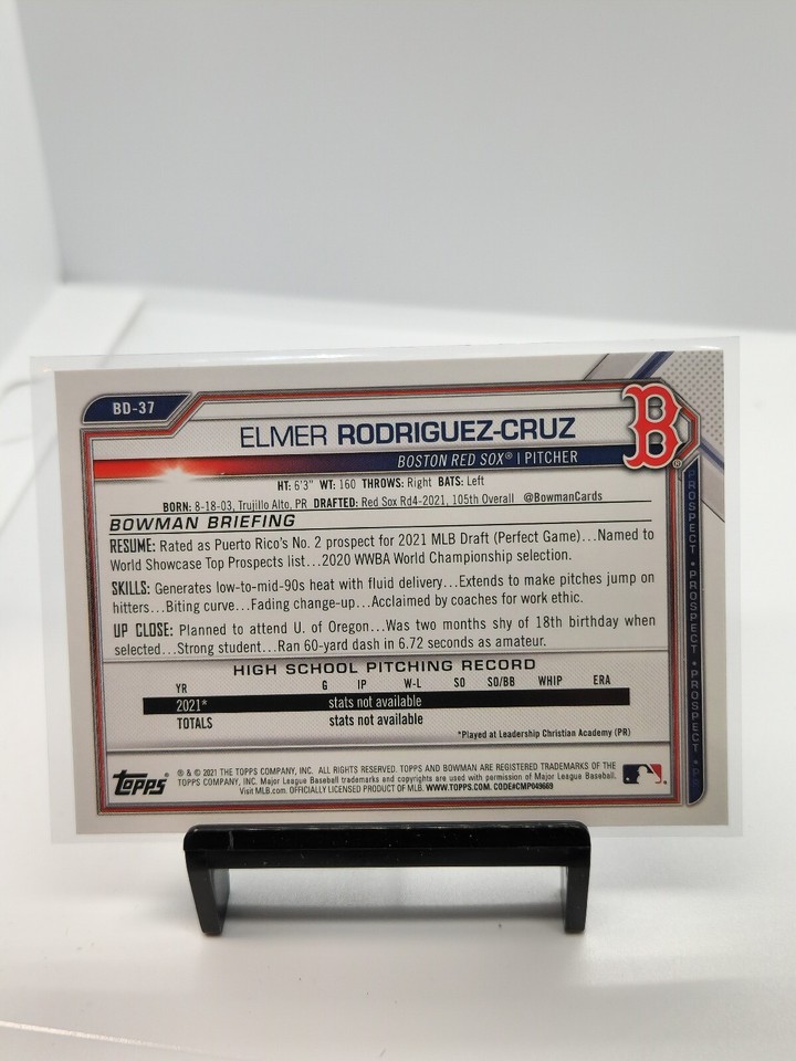 2021 Bowman Draft Elmer Rodriguez-Cruz 1st Bowman Boston Red Sox #BD-37 ...