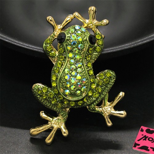 New Fashion Women Green Rhinestone Lovely Frog Crystal Charm Brooch Pin ...