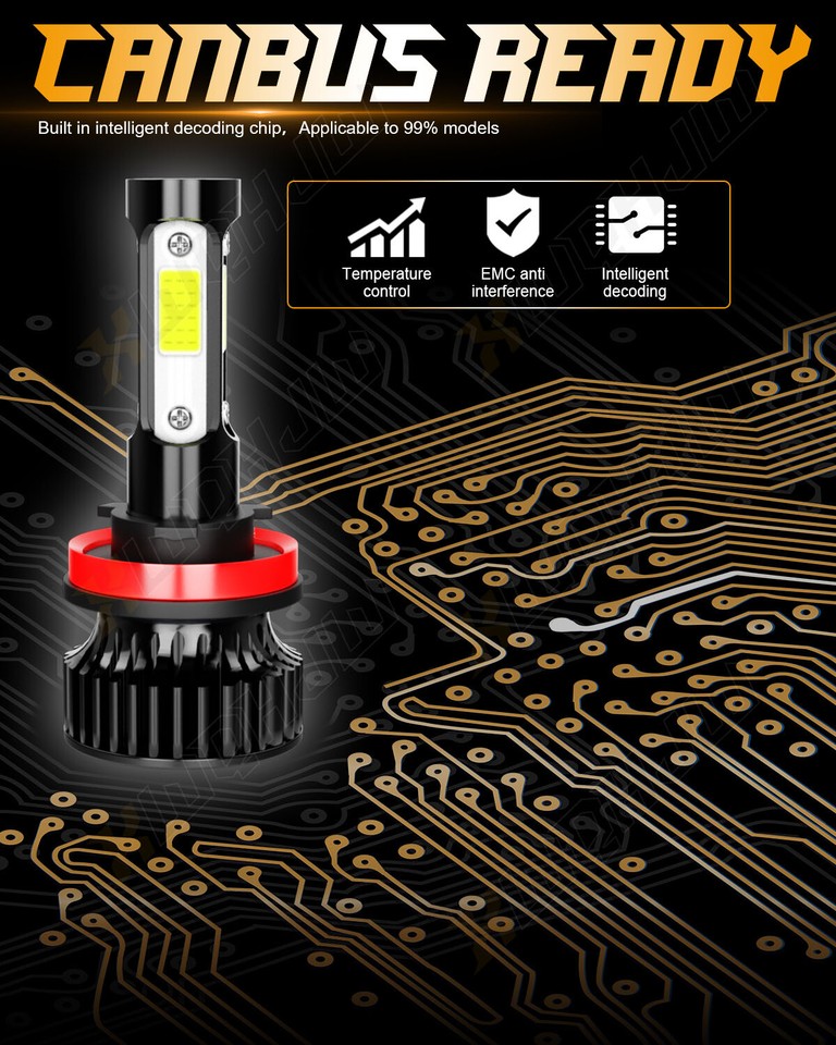 LED Headlights For Can-Am Defender HD5 HD8 HD10 Combo Bulbs H11+H11 ...