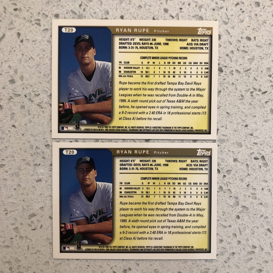 (2) Ryan Rupe 1999 Topps Traded Rc Baseball Cards Tampa Bay Rays #T20 ...