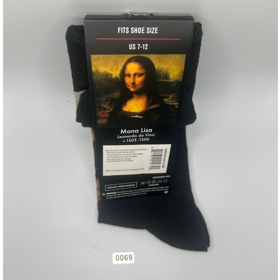 Artist Series Mona Lisa Socks One Size Fits US Shoe 7-12 Made in China ...