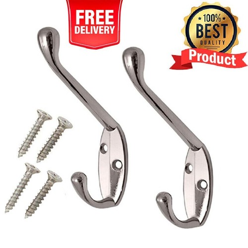 2x Polished Chrome Metal Double Hat & Coat Hooks, Door ,Wall Robe Dress Hanger. | eBay UK