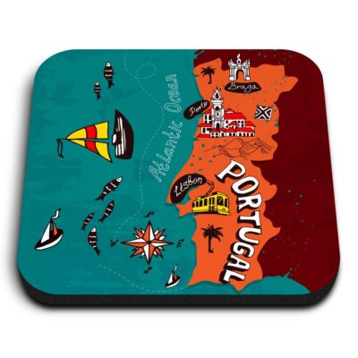 1x Square Fridge MDF Magnet Portugal Lisbon Map Fun Landmarks #58711 ...