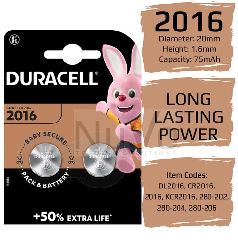 2 x Duracell CR2016 3V Lithium Coin Cell Battery 2016 DL2016 BR2016 SB ...
