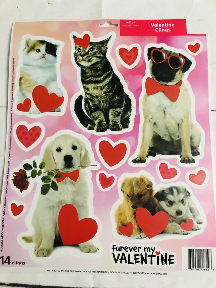 Valentine's Day Window Clings CUTE DOGS & CATS | eBay