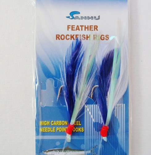 20 packs size 3/0 rock cod rigs 2 Hooks blue/white feather rockfish ...