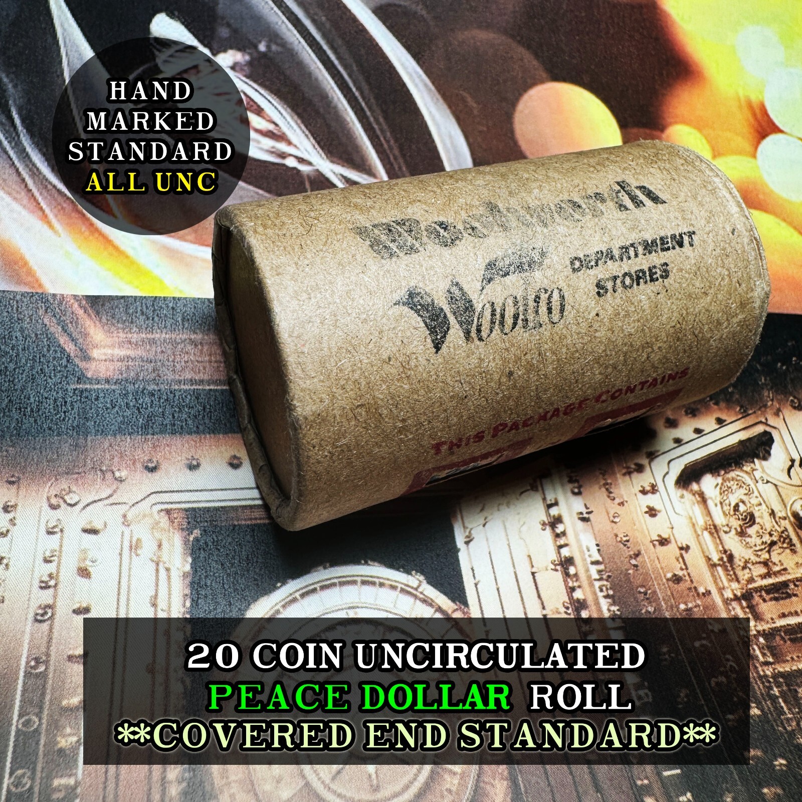 Uncirculated Peace Silver $1 - 20 Coin Roll - Standard- Woolworth ...