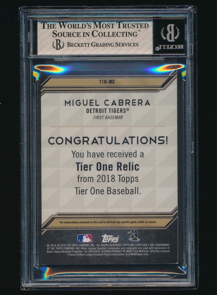 2018 Topps Tier One Relic #T1R-MC Miguel Cabrera BGS 8 /335 | eBay