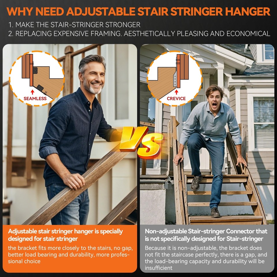 10 Pcs Black Stair Stringer Hanger Bracket Heavy Duty 18 Gauge ...