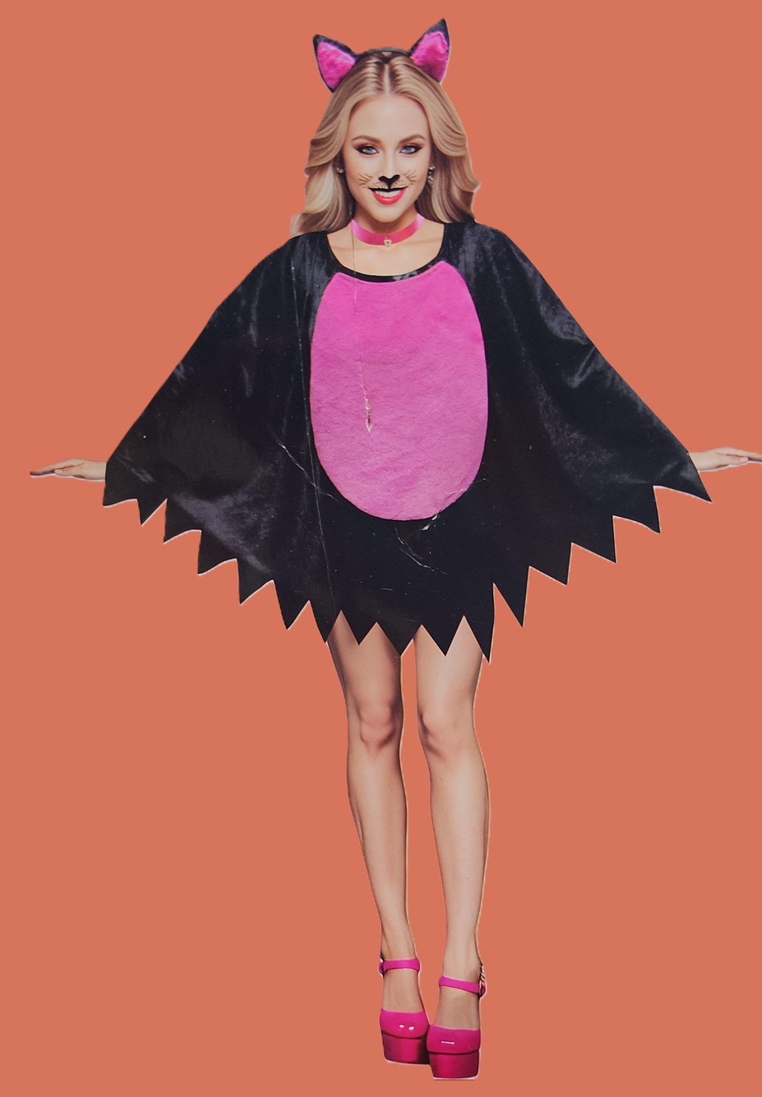 Black Cat Poncho with headband Women Costume Cosplay Outfit , One Size ...