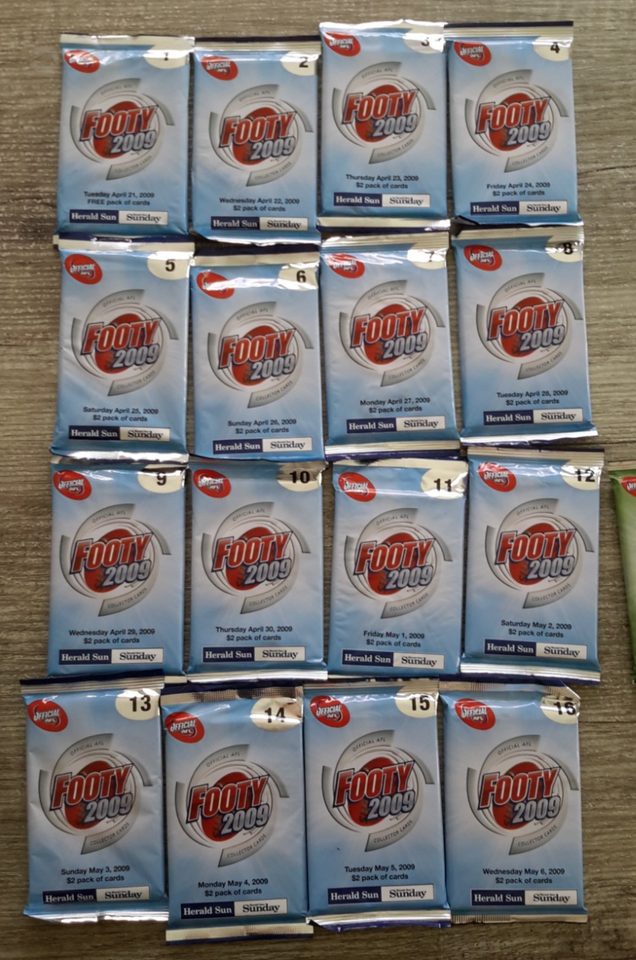 2009 Herald Sun AFL Footy Card Set – Sealed, Numbered Packs 1-17 Sealed ...