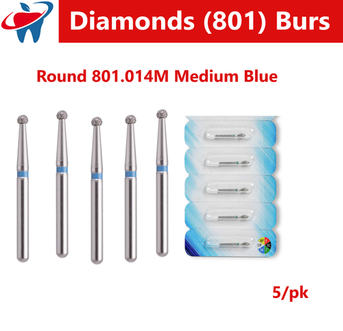 Dental Burs Diamond FG High Speed Bur Round End 801 014M, Medium 5/pk ...