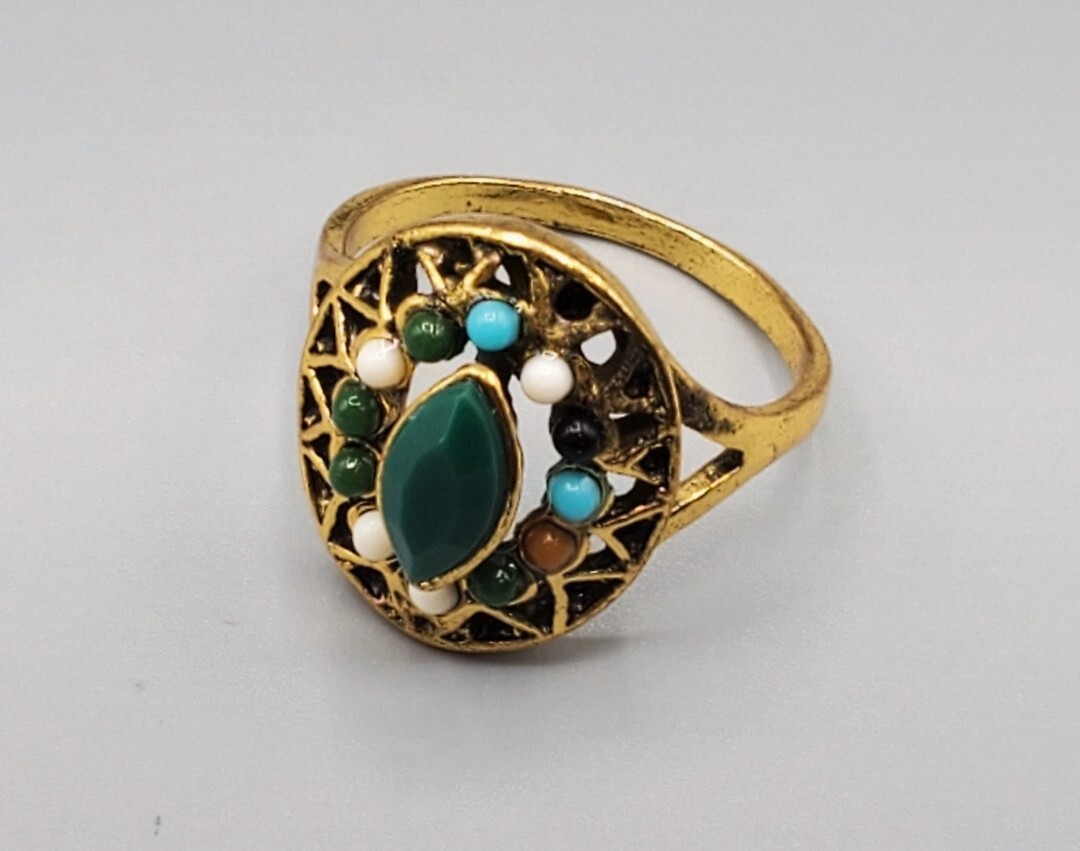 Bohemian Aged Gold Women's Ring Size 11.5 Multicolor Stones | eBay
