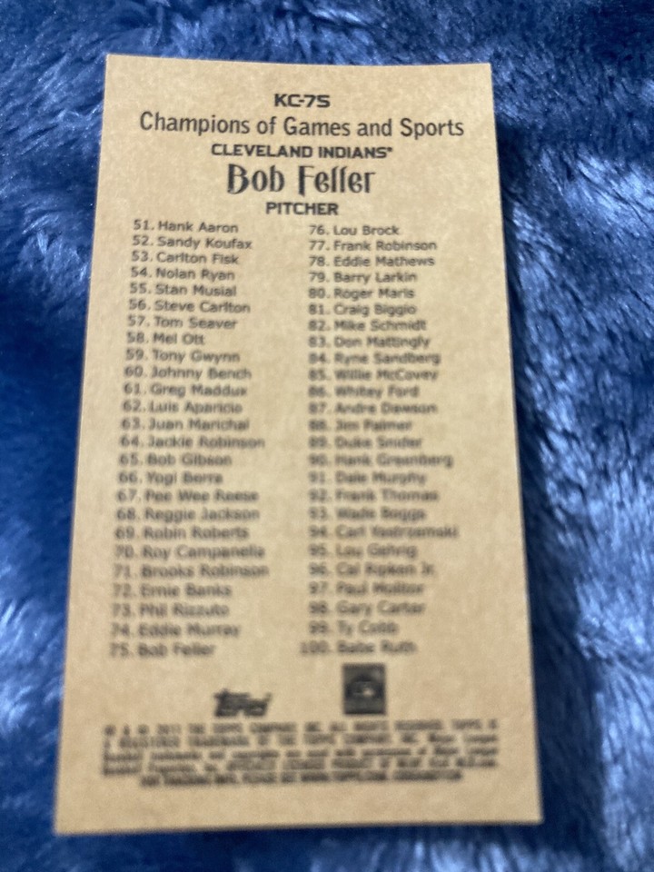 2011 Topps Kimball Champions Cleveland Indians Baseball Card #KC75 Bob ...