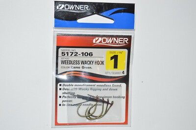 owner bass weedless wacky hook drop shot too camo green 5172-106 size 1 ...