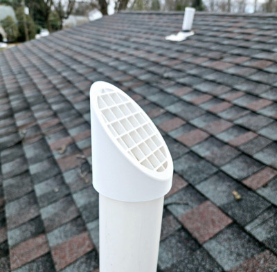 Angled Roof Vent Guard for 2" PVC Pipe, 1/2" Screen, All Plastic Heavy ...