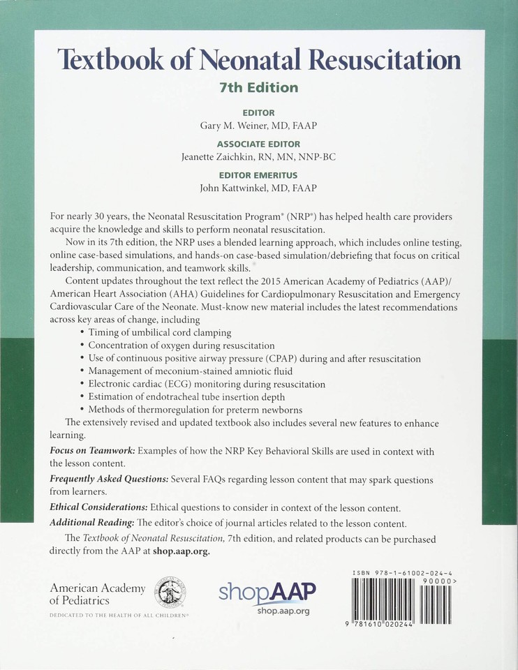Textbook of Neonatal Resuscitation (NRP) 7th Edition by Gary M. Weiner ...