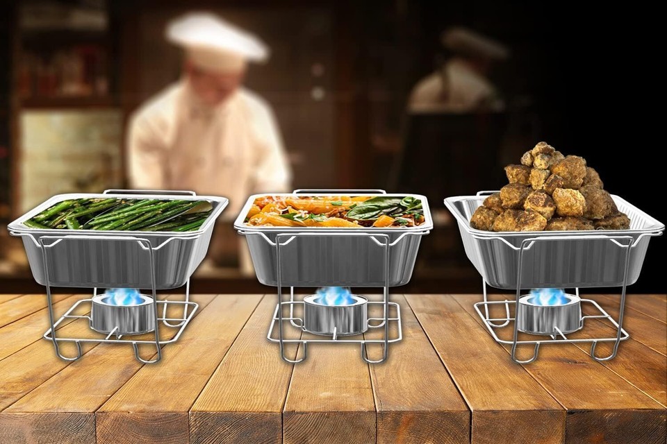3-Pack Disposable Chafing Dish Buffet Set + Fuel + Serving Utensils ...